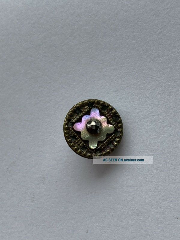 Antique Vintage Metal Button With Carved Mop Shell & Cut Steel Accent ...