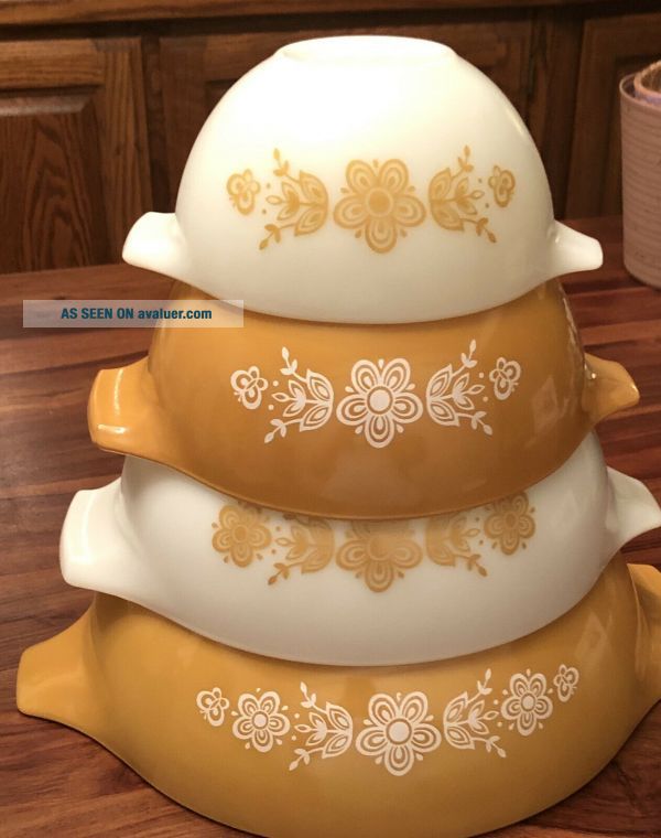 Vintage Set Of 4 Pyrex Butterfly Gold Cinderella Tab Nesting Mixing ...
