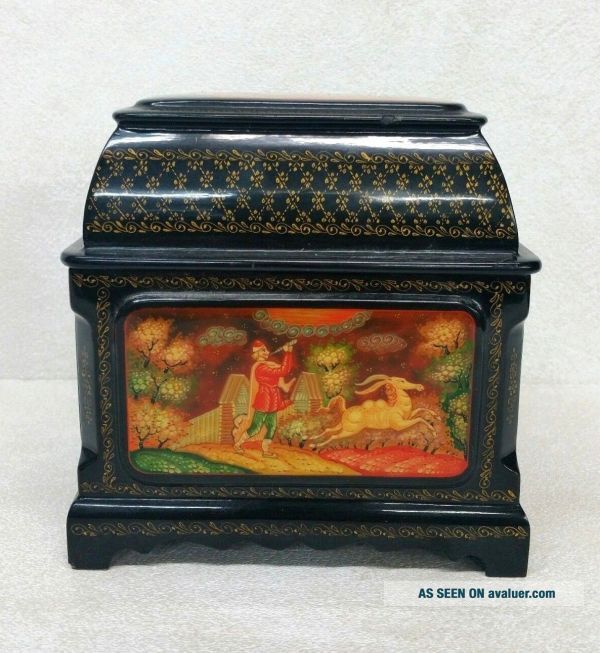 Vintage Russian Lacquer Jewelry Box Hand Painted | #49238739