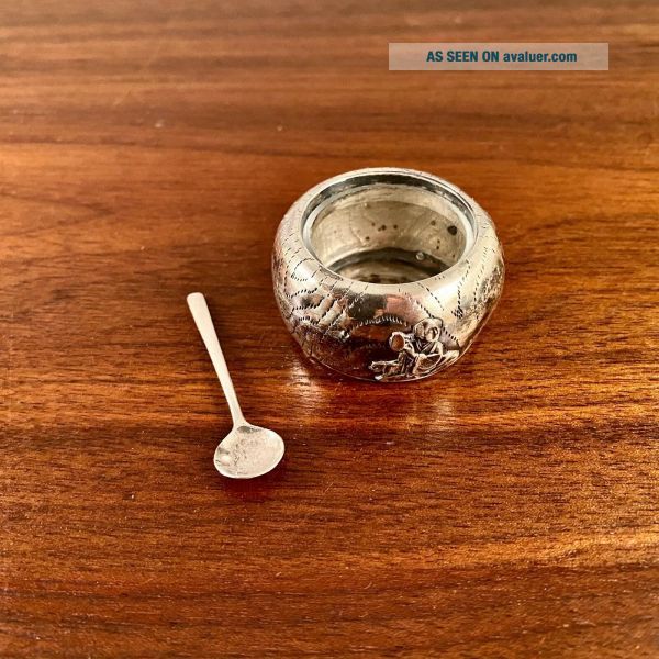 JAPANESE AESTHETIC STERLING SILVER WOOD FIGURAL GIESHA SALT CELLAR W ...