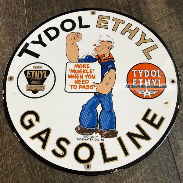 Vintage Porcelain TYDOL ETHYL Gas Oil Gasoline Sign FLYING A | #49289288