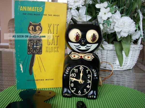 VINTAGE BLACK JEWELED KIT KAT CLOCK MODEL D8, | #49467809