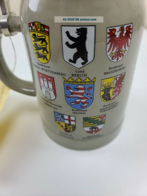 Gerz Beer Stein Pewter Lid Old Germany & 16 German States Coat Of Arms ...