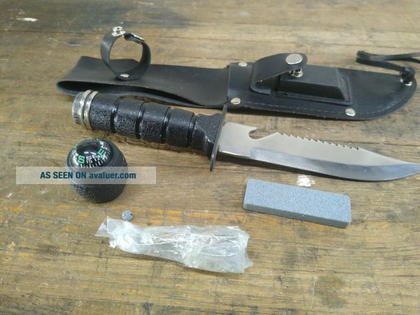 Hunting Knife 420 Stainless Steel Fixed Blade Survival Saw Compass Vtg ...
