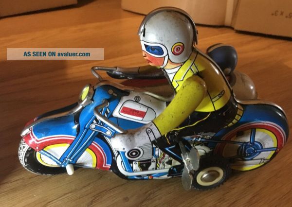 Vintage Tin Wind Up Motorcycle With Sidecar Clockwork With Box | #49523487