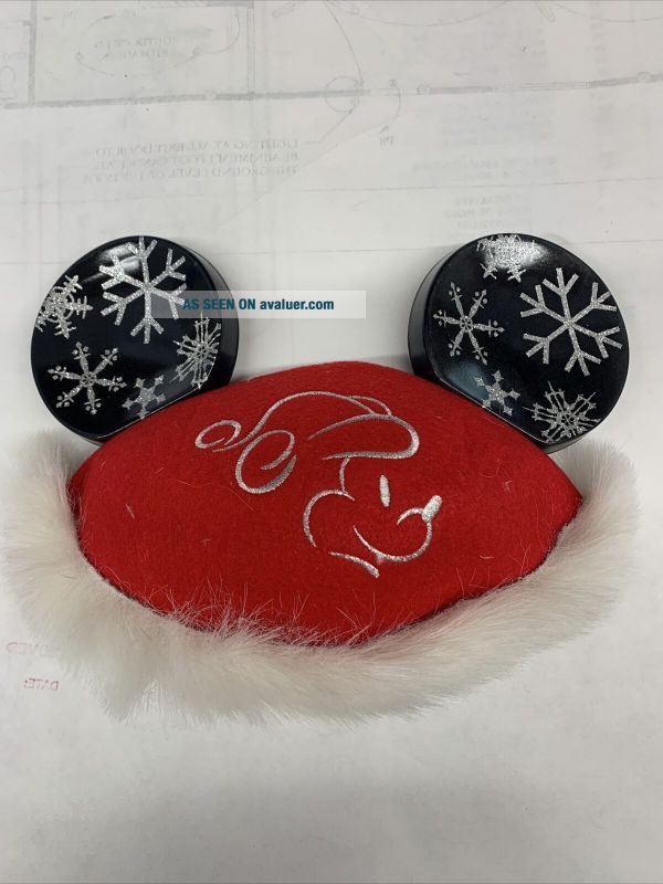 Vintage Disney Mickey Mouse Christmas Santa Hat Ears Faux Fur Trim ...