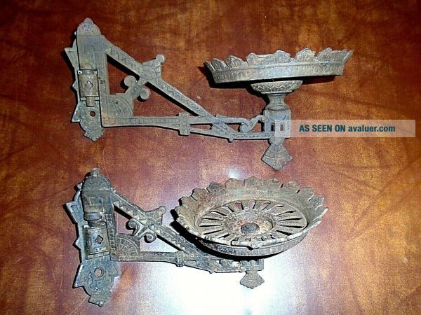 2 Antique Ornate Cast Iron Wall Bracket Holders For Oil Lamps | #49552872