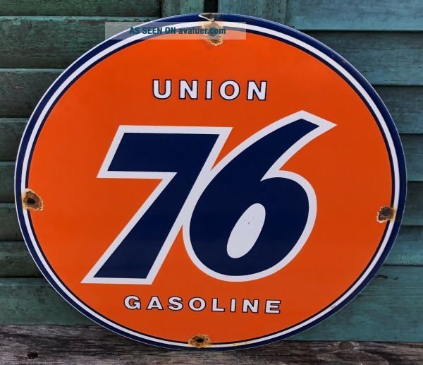 VINTAGE UNION 76 GASOLINE PORCELAIN SIGN GAS METAL SERVICE STATION PUMP ...