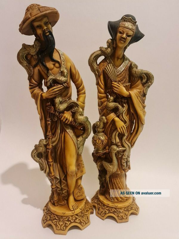 Large Oriental Chinese Resin Figures Statues Approx 15 Tall Circa 1970 ...