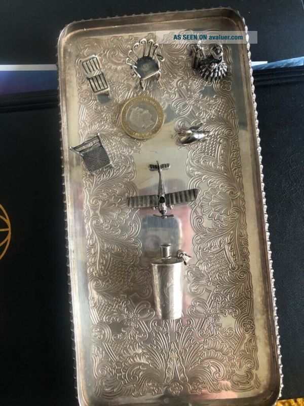 Antique Solid Silver Miniatures And Metal Plate Coin For Scale | #49703436