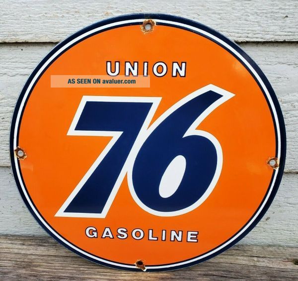 VINTAGE UNION 76 GASOLINE PORCELAIN SIGN GAS METAL SERVICE STATION PUMP ...
