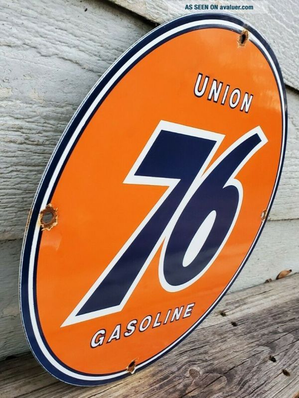 VINTAGE UNION 76 GASOLINE PORCELAIN SIGN GAS METAL SERVICE STATION PUMP ...