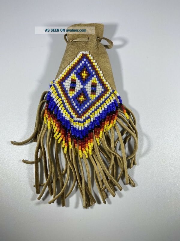 Vintage Native American Indian Handmade Beaded Leather Pouch Bag ...