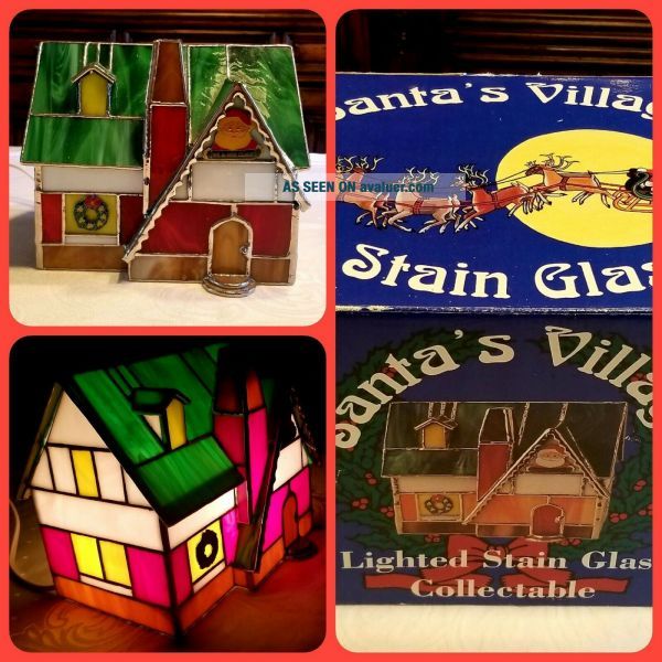 Vtg Tiffany Style Stained Glass Lighted Christmas Village Mr & Mrs ...