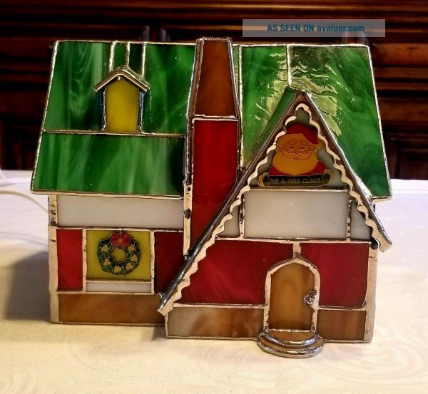 Vtg Tiffany Style Stained Glass Lighted Christmas Village Mr & Mrs ...
