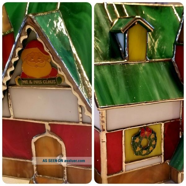Vtg Tiffany Style Stained Glass Lighted Christmas Village Mr & Mrs ...