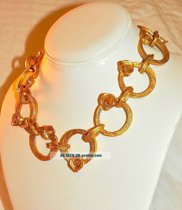 Kate Hines Necklace Roses In Circle Links Signed Vintage | #49784425