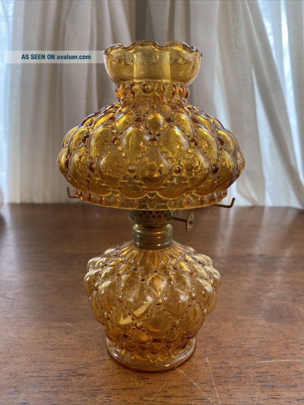 VTG MINIATURE MINI KEROSENE OIL LAMP AMBER DIAMOND QUILTED ABCO NUTMEG ...