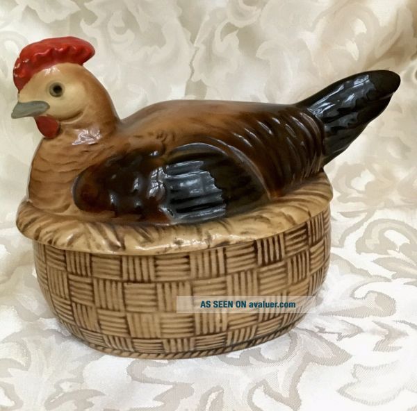 Rare Vintage Chicken Hen On Nest Candy Trinket Dish Erphila Germany ...
