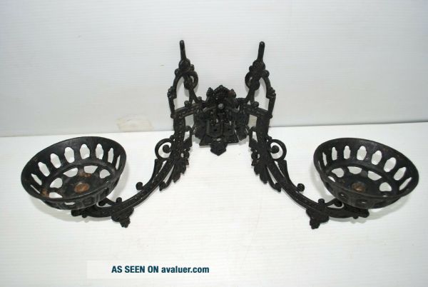 Unique Cast Iron Side By Side Oil Lamp Holder Vintage Double Wall Mount ...