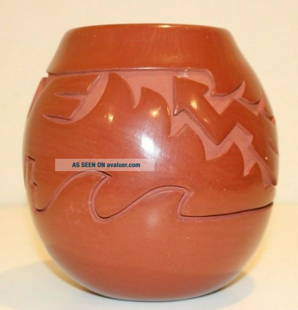 Santa Clara Pueblo Pottery Vase By Ethel Willow Vigil Carved Redware ...