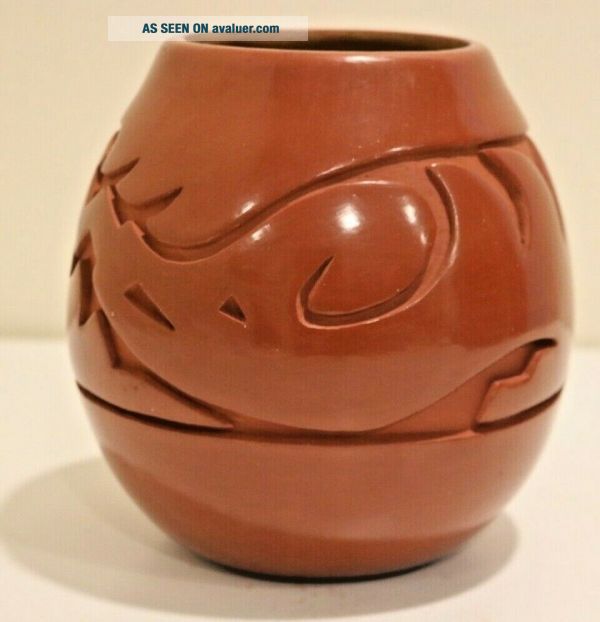 Santa Clara Pueblo Pottery Vase By Ethel Willow Vigil Carved Redware ...