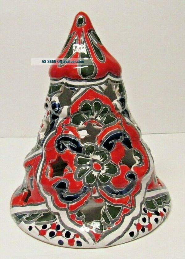 Traditional Mexican Talavera Pottery Christmas Tree Luminary 10 " Folk ...