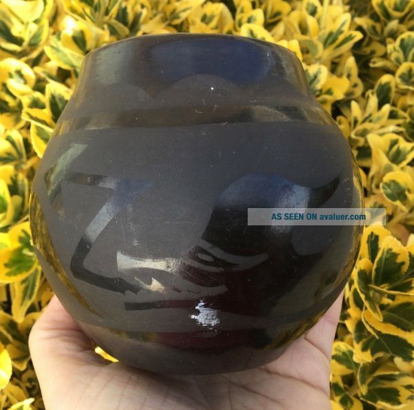 Vtg San Ildefonso Native American Indian Black Pottery Avanyu Serpent ...