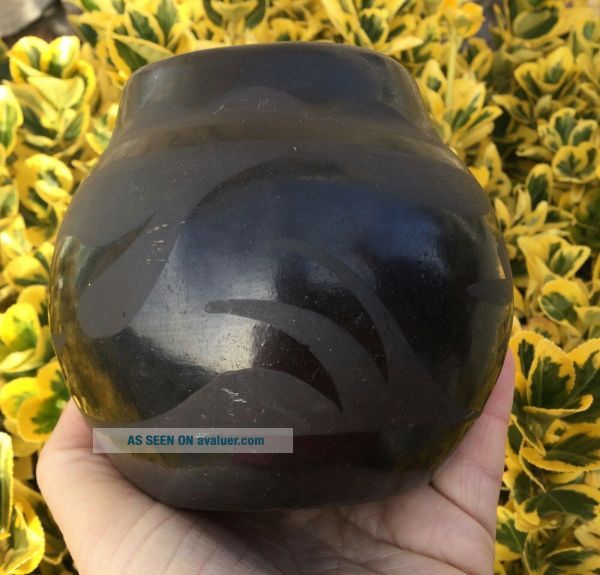 Vtg San Ildefonso Native American Indian Black Pottery Avanyu Serpent ...