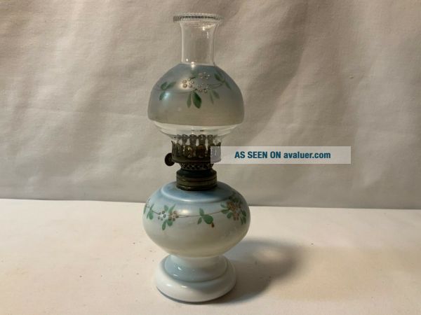 Blue Milk Glass Miniature Kerosene Oil Lamp P&A Hornet Burner Smith ...