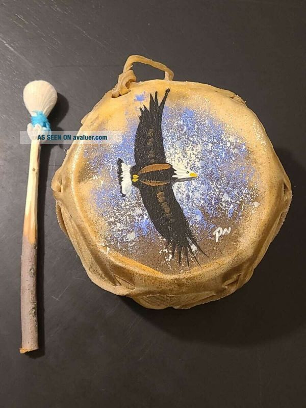 Native American Navajo Hand Painted Handmade Drum With Drum Stick Eagle ...