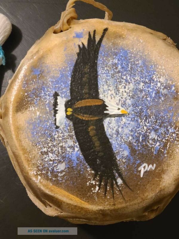 Native American Navajo Hand Painted Handmade Drum With Drum Stick Eagle ...