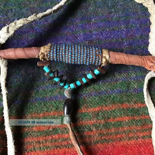 Vintage Native American Indian Peace Pipe Staghorn Wood Leather Beads ...