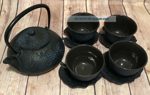 9 Piece Japanese Tea Set. Blue Cast Iron Tea Pot With Infuser. | #49933865