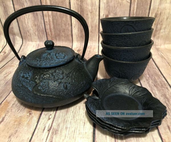 9 Piece Japanese Tea Set. Blue Cast Iron Tea Pot With Infuser. | #49933865