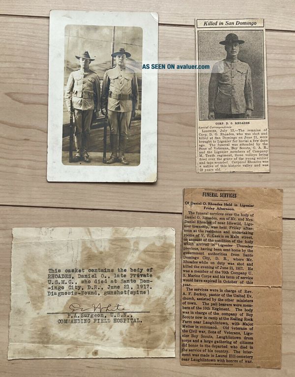 WW1 USMC Marine Corps Wound Citation War Service Certificate Dominican ...