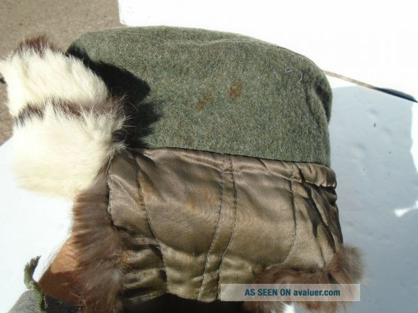 WW2 German Winter Fur Cap - Rabbit Fur Lined | #49994713