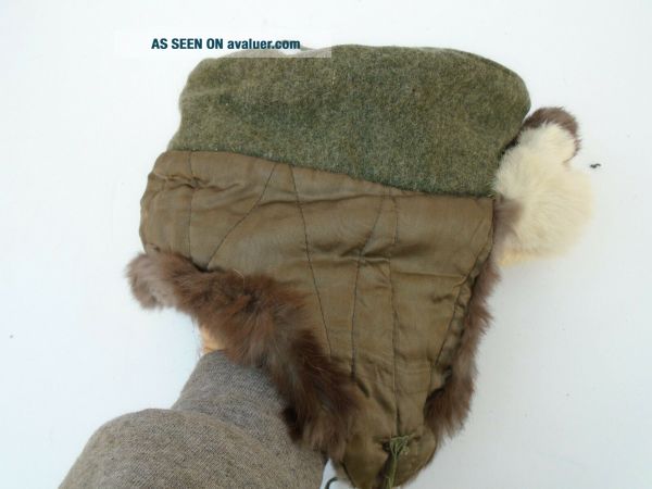 WW2 German Winter Fur Cap - Rabbit Fur Lined | #49994713