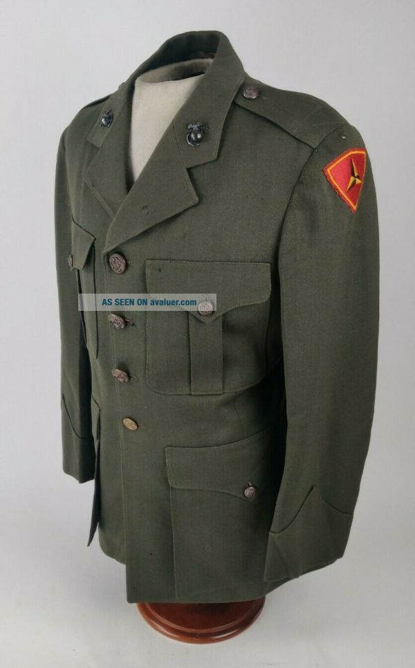 WWII WW2 USMC Marine Corps 3rd Marine Div Named Officer Green Tunic W ...