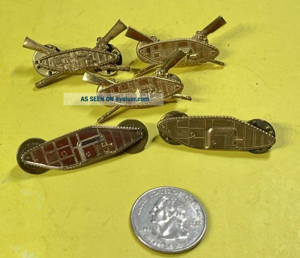 5 WWII US Army Armored Force Tank Armor Officer Collar Hat Insignia ...
