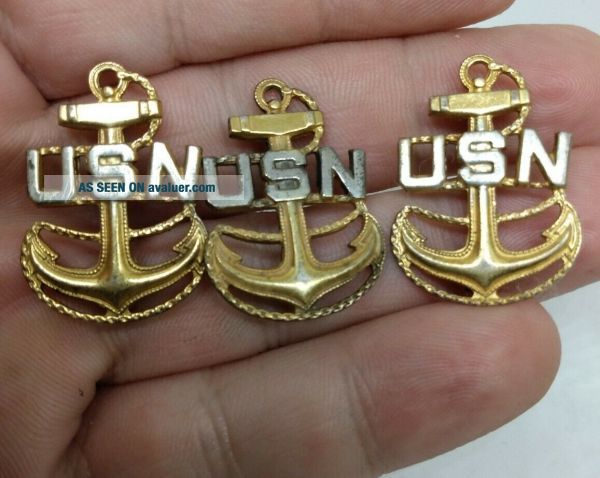3 Orginal WW2 Sterling Silver USN US Navy CPO Hat Insignia | #50072169
