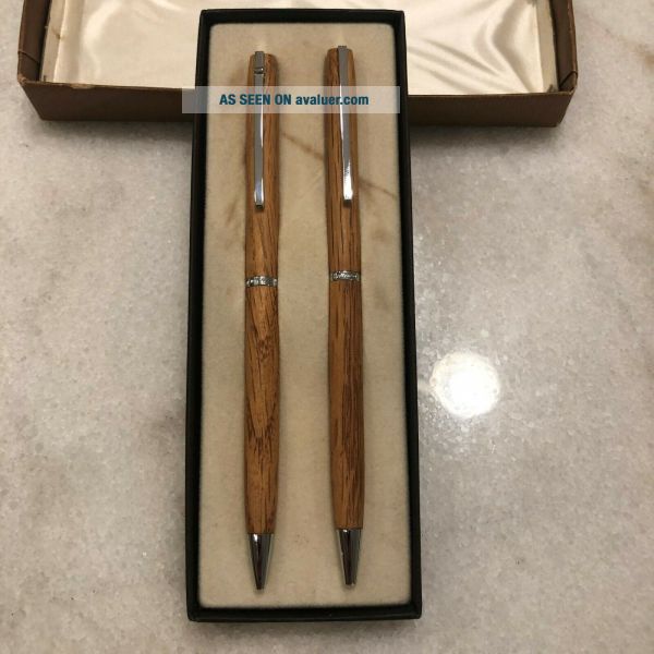 Vintage Hallmark Red Oak Wood Ball - Point Pen & Pencil Set | #50100519