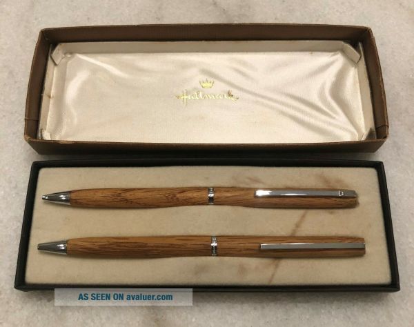 Vintage Hallmark Red Oak Wood Ball - Point Pen & Pencil Set | #50100519