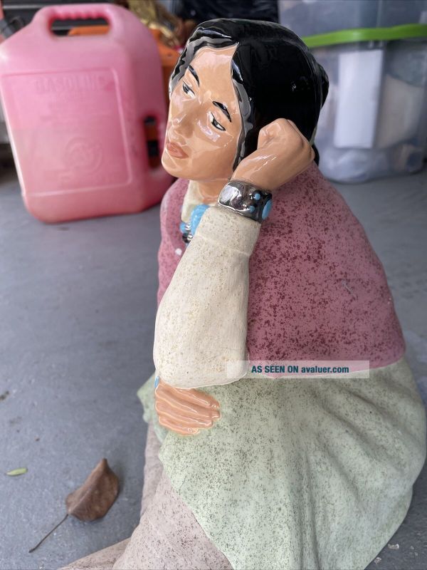 Native American Indian Woman Ceramic Sitting Statue Vintage | #50164978