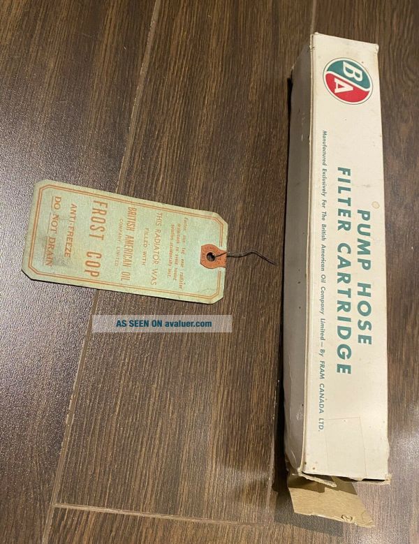 BA / British American Oil Gas Pump Filter (NOS) Anti Freeze Paper Tag ...