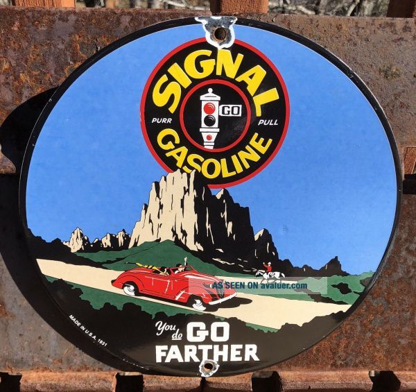 VINTAGE SIGNAL GASOLINE PORCELAIN GAS MOTOR OIL SERVICE STATION PUMP ...