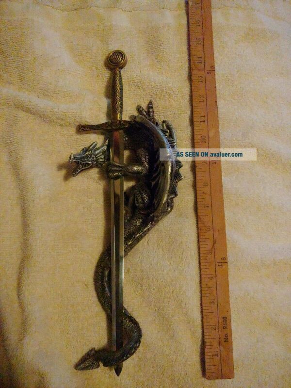 14 Inch Left Facing Dragon Statue With Dagger Sword Wall Plaque Figure ...