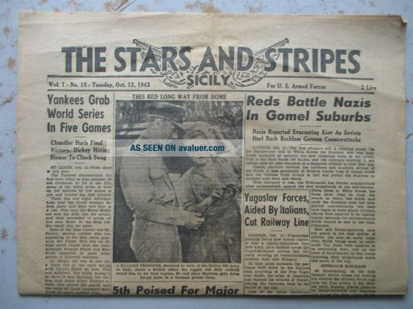 Stars And Stripes WWII US Army Daily Newspaper 10/12/1943 SICILY ...