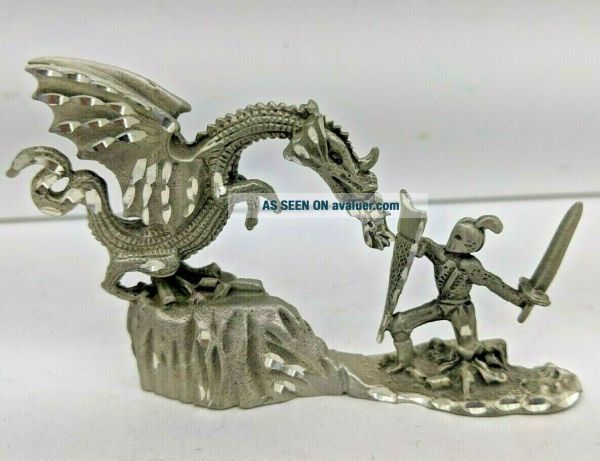 Vintage Fine Pewter Mythical Dragon Figurine Dragon Knight Miniature ...