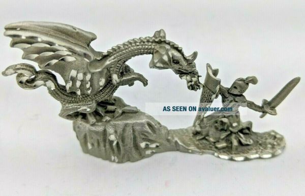 Vintage Fine Pewter Mythical Dragon Figurine Dragon Knight Miniature ...